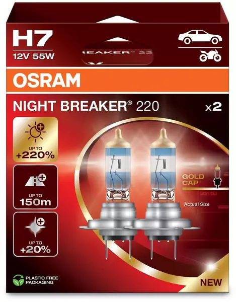 Osram NIGHT BREAKER 220, H7, +220% mehr Helligkeit, Halogen ...