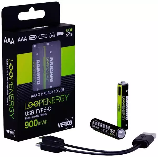 VERICO LoopEnergy AAA 900 Wiederaufladbare USB-C Batterie AAA 1,5V 900mWh (600mAh) Li-Ion Akku ...