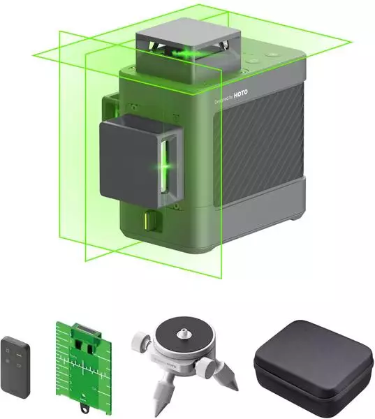 HOTO Kreuzlinienlaser 3×360° Grün, Selbstnivellierender Linienlaser mit ...