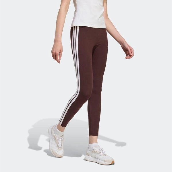 adidas Damen ESSENTIALS 3-STRIPES COTTON LEGGINGS, shadow brown/white, L