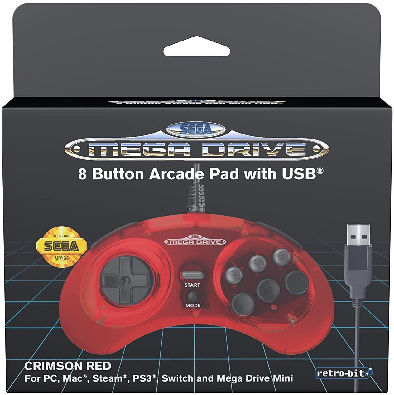 Retro Bit SEGA Mega Drive 6 Button Arcade Pad with USB (Crimson Red ...