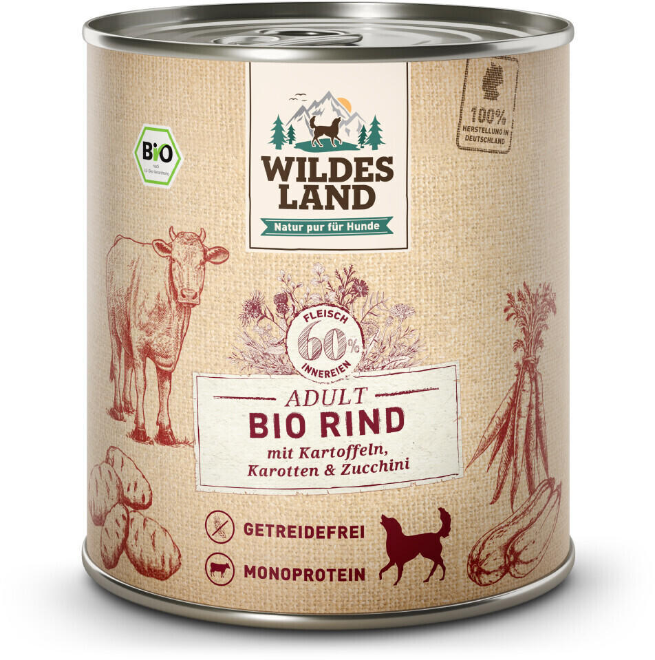 Wildes Land Hundenassfutter Adult Bio Rind mit Kartoffeln, Karotten ...