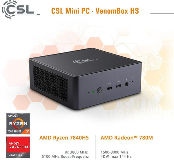 Mini PC CSL VenomBox HS Windows 11 Home, AMD Ryzen 7 8845 HS 8X 3800 ...