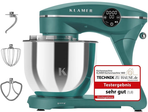 KLAMER Küchenmaschine 1800W, Knetmaschine Brotteig mit Edelstahl ...