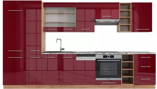 Vicco Küchenzeile Fame-Line, Bordeaux Hochglanz/Eiche Gold, 355 cm ohne ...