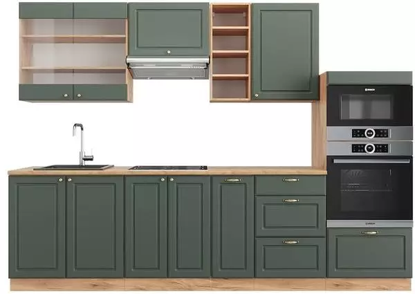 Vicco Küchenzeile Fame-Line, Grün-Gold Landhaus/Goldkraft Eiche, 280 cm ...