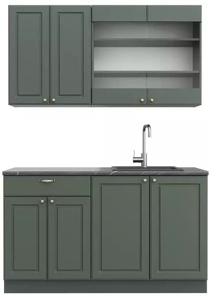 Vicco Singleküche Fame-Line, Grün-Gold Landhaus/Anthrazit, 140 cm ohne ...