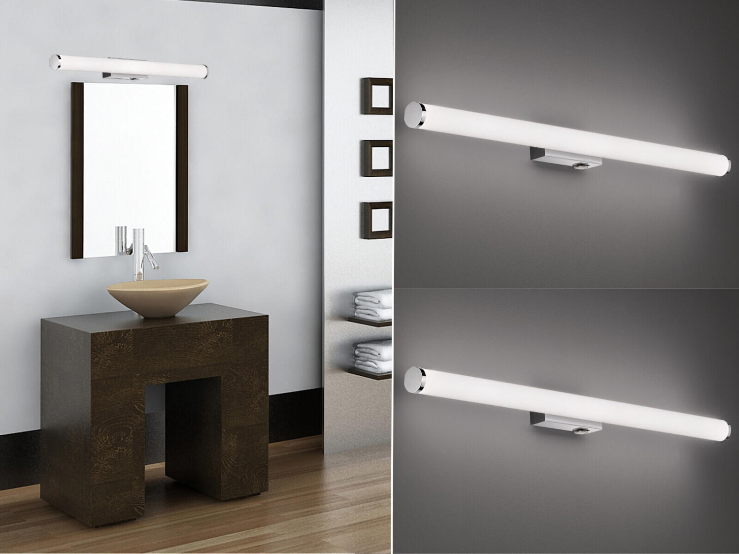 Trio LED Badlampen Set Wand mit Schalter Chrom 80cm Gäste WC ...