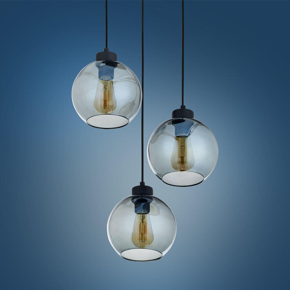 famlights Pendelleuchte Zoe in Schwarz-transparent E27 3-flammig ... famlights Pendelleuchte Zoe in Schwarz-transparent E27 3-flammig ...