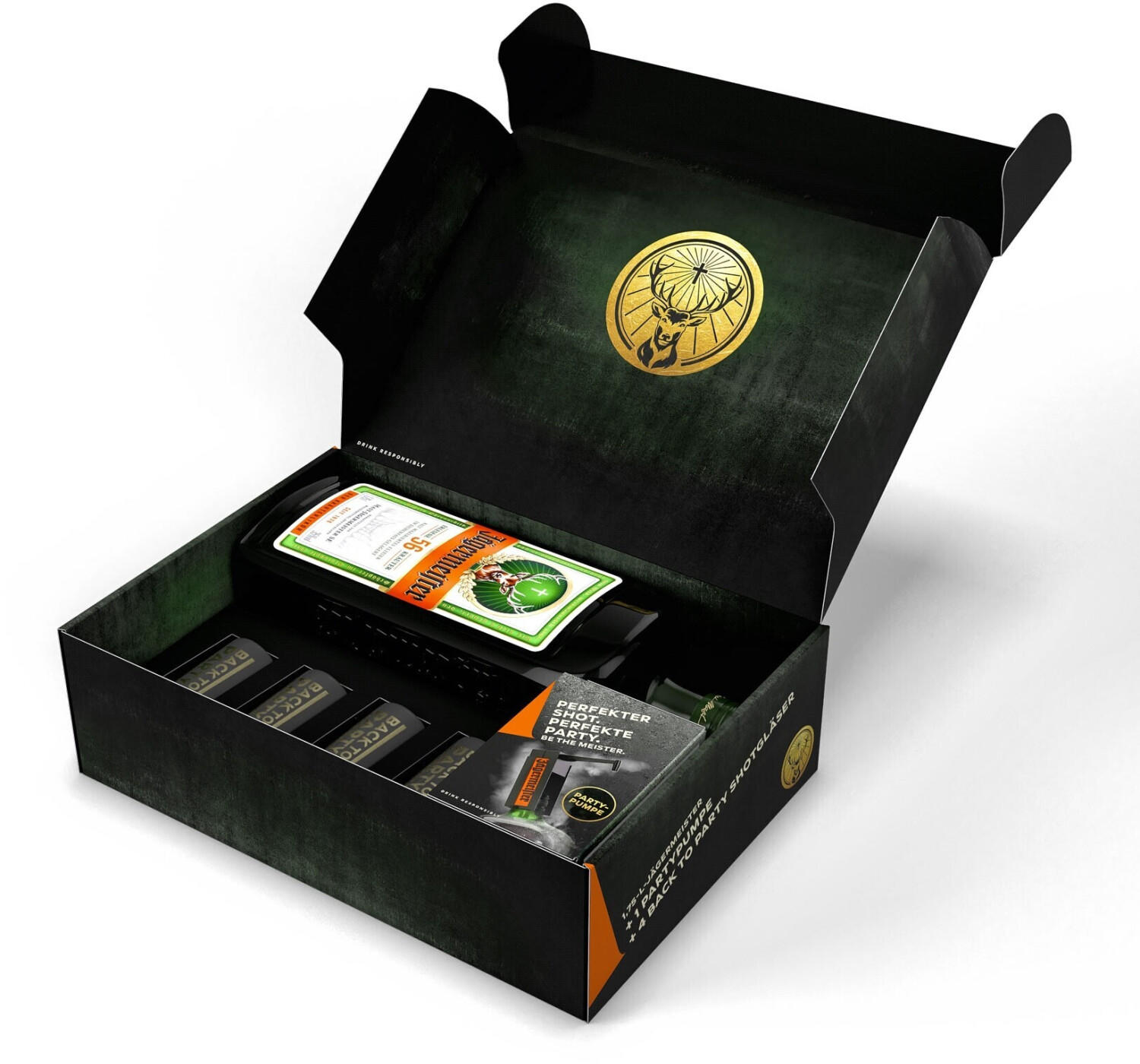 Jägermeister Party Pack inkl. Pumpe 1,75l 35%l + 4 Shotgläser ...