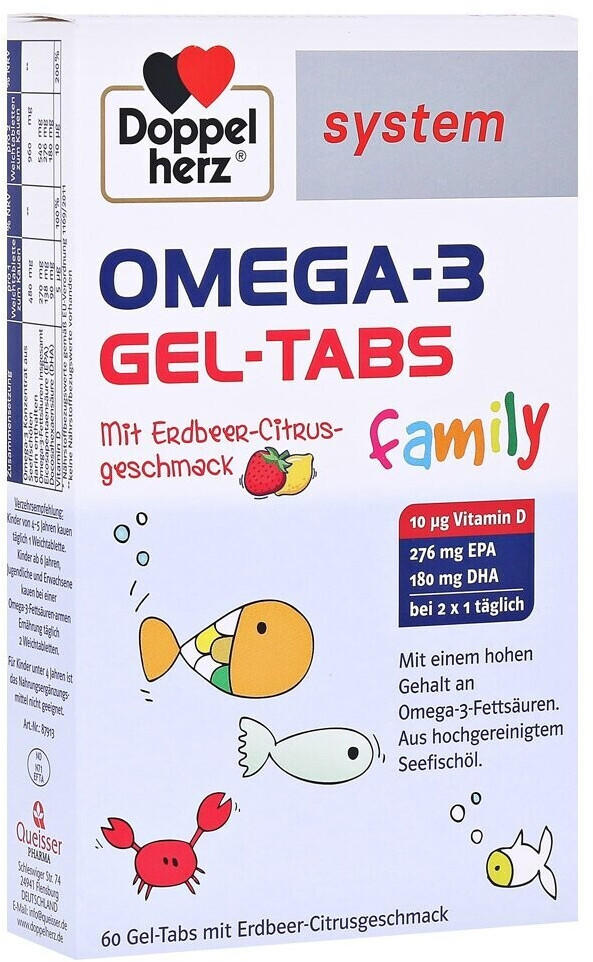 Queisser Doppelherz Omega-3 Gel-Tabs family Erdbeer-Citrusgeschmack (60 ...