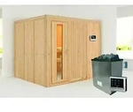 Karibu Sauna Gobin mit Fronteinstieg 68 mm, 9 kW Ofen mit externer ...