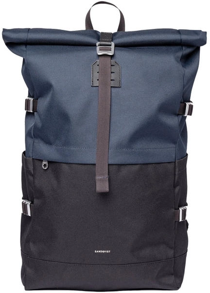 Sandqvist Icon Rolltop Backpack L multi black/navy with black leather ...