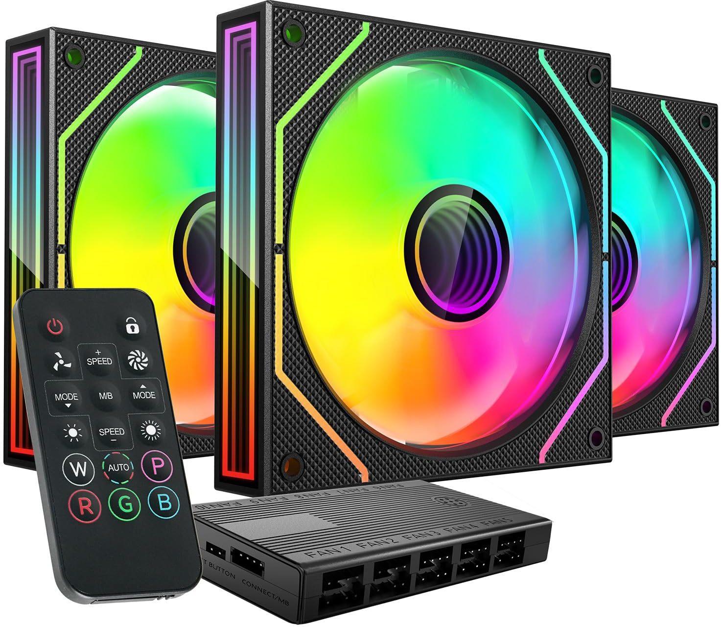 MARS GAMING MF-3DPROKIT, Kit 3x PWM 120mm Lüfter, ARGB Infinity Mirror 3D Beleuchtung, PWM ...
