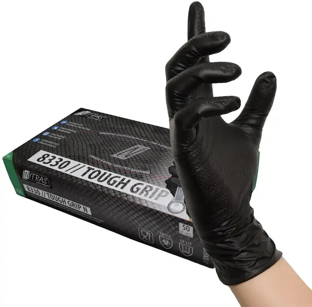 Nitras Tough Grip N Nitril Einmalhandschuhe 8330 puderfrei schwarz M 50 ...