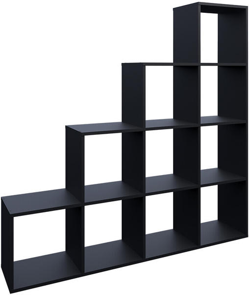 Vicco Treppenregal, stehendes Bücherregal, Schwarz, 142.4 x 143 cm