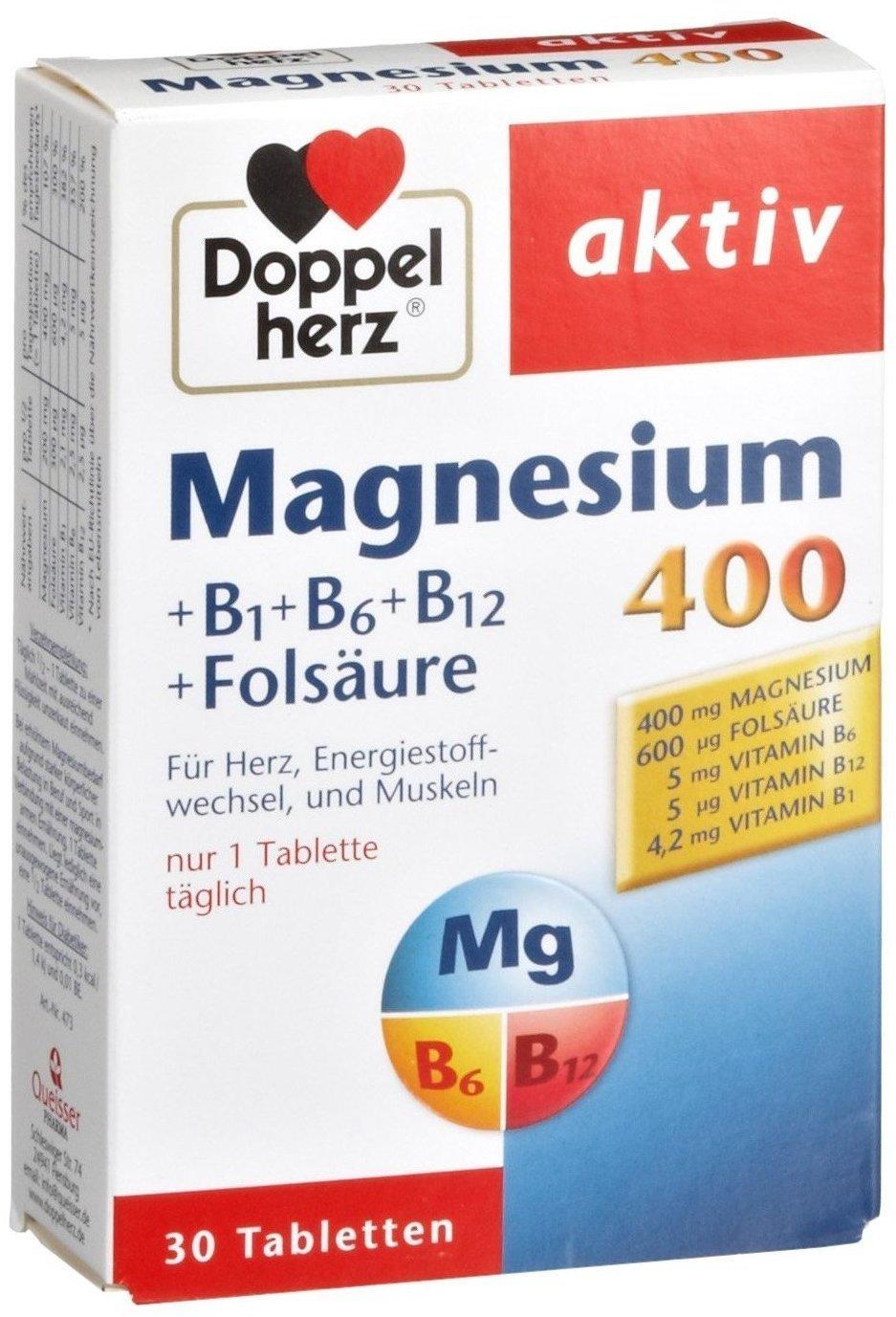 Doppelherz Magnesium 400 + B1 + B6 + B12 + Folsäure Tabletten (30 Stk ...